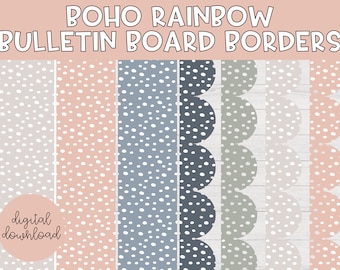 Printable Boho Rainbow Bulletin Borders Neutral Bulletin Board Theme ...