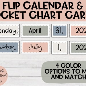 Boho Rainbow Flip Calendar and Pocket Chart Cards | Flip Calendar ...