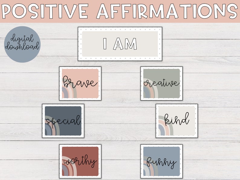 Boho Rainbow Positive Affirmation Posters | I Am Statements ...