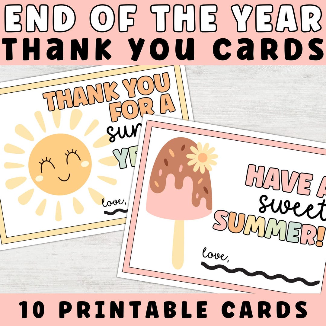 End of the Year Thank You Cards for Students | Retro Printable Cards ...
