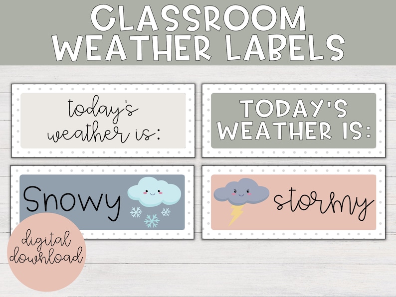 Boho Rainbow Weather Label Cards | Polka Dots, Classroom Decor ...