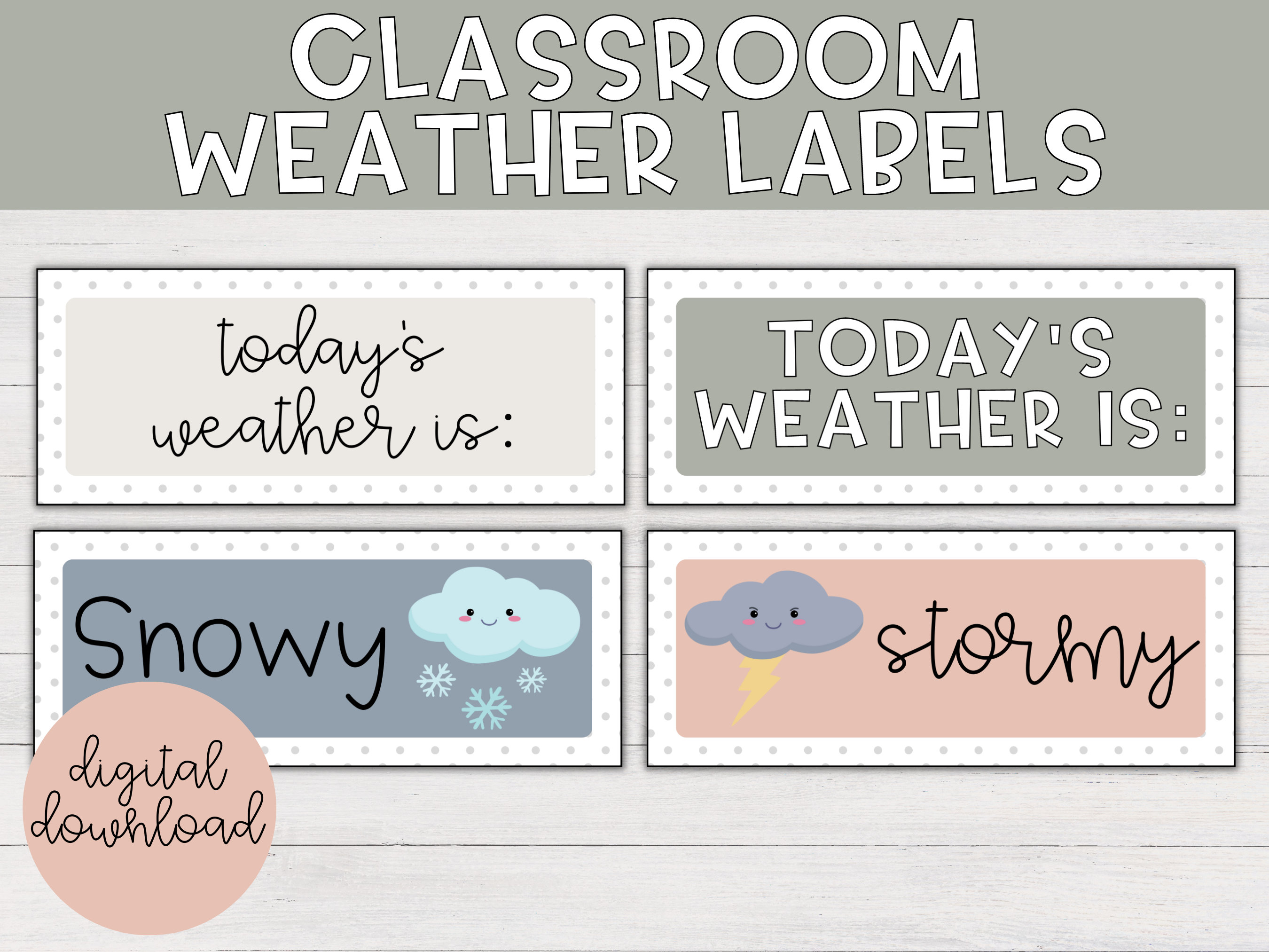 Boho Rainbow Weather Label Cards Polka Dots Classroom - Etsy