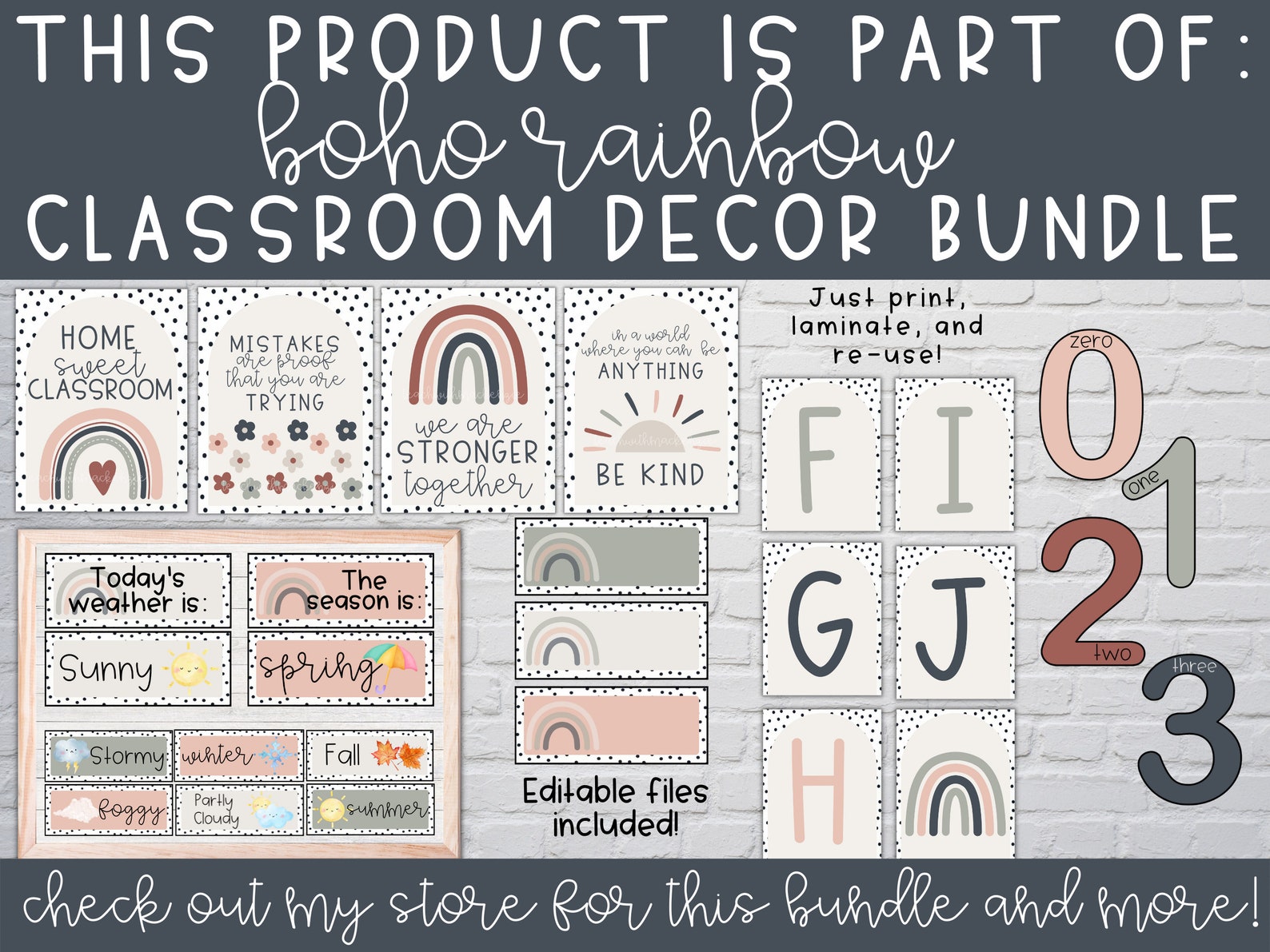 Boho Rainbow Number Posters 0-10 Editable Cut-out - Etsy