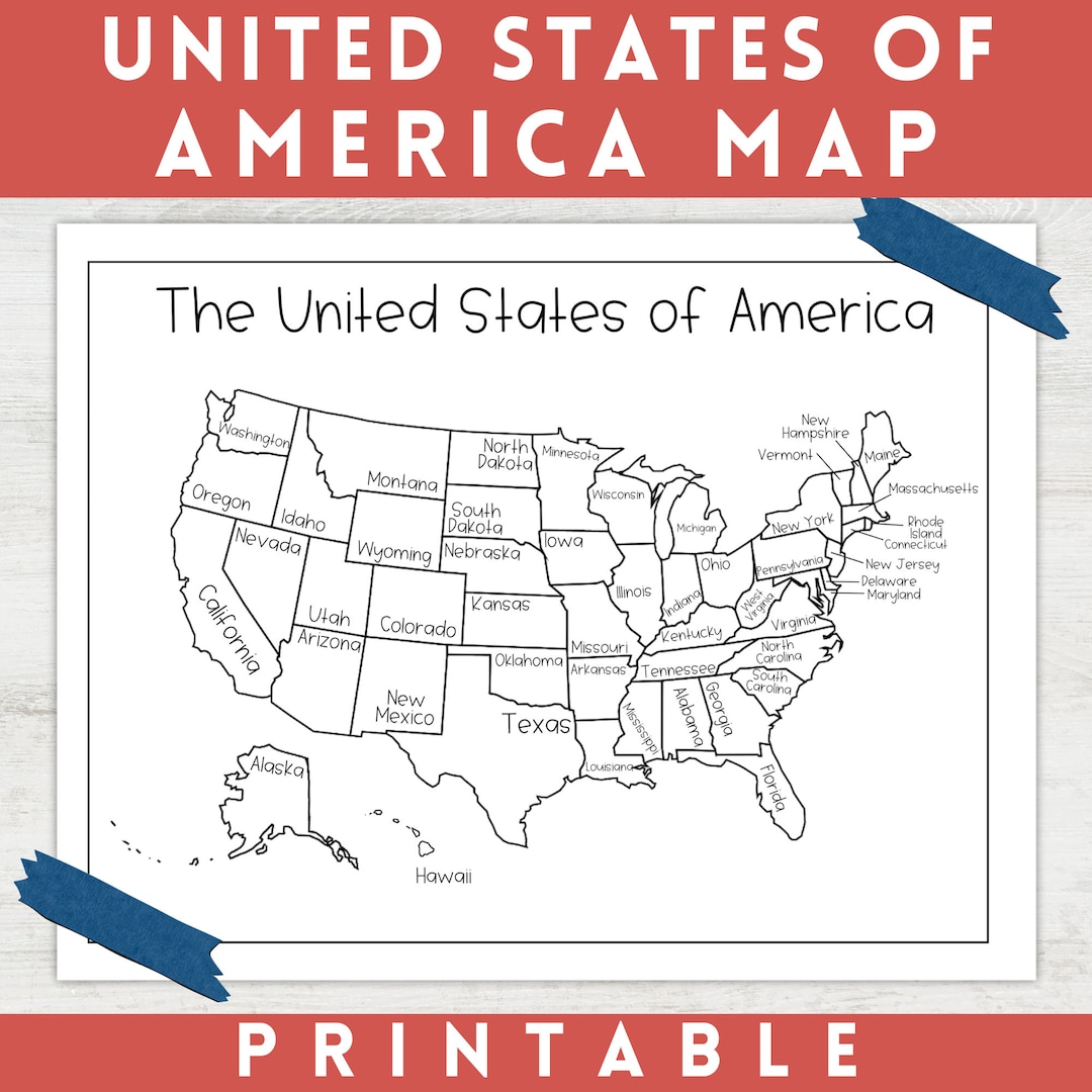 Labeled United States of America Map for Coloring, Printable USA Map ...