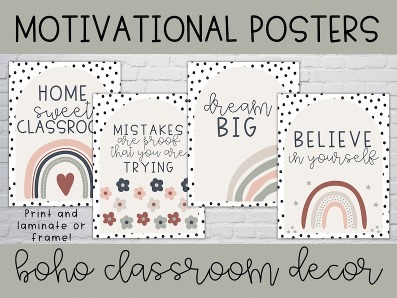 Boho Rainbow Motivational Posters Classroom Decor Classroom - Etsy