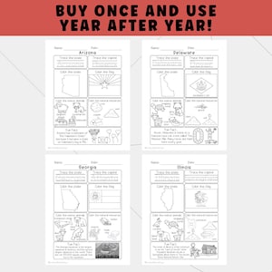50 States Review Worksheets | Tracing & Coloring Pages, USA Geography ...