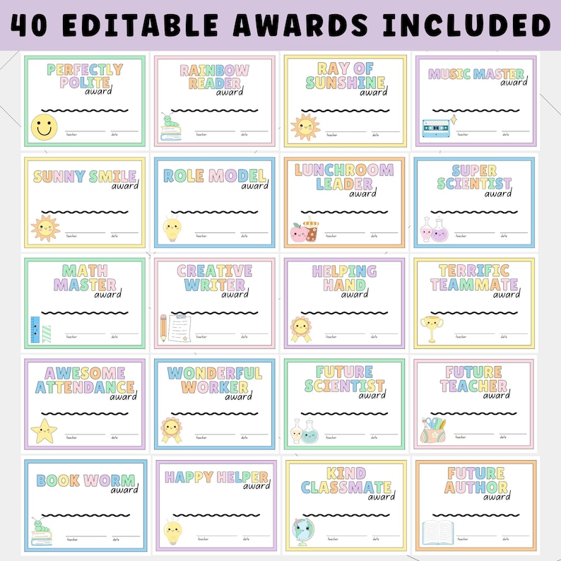End of Year Awards Editable Certificates | Printable Student Awards ...