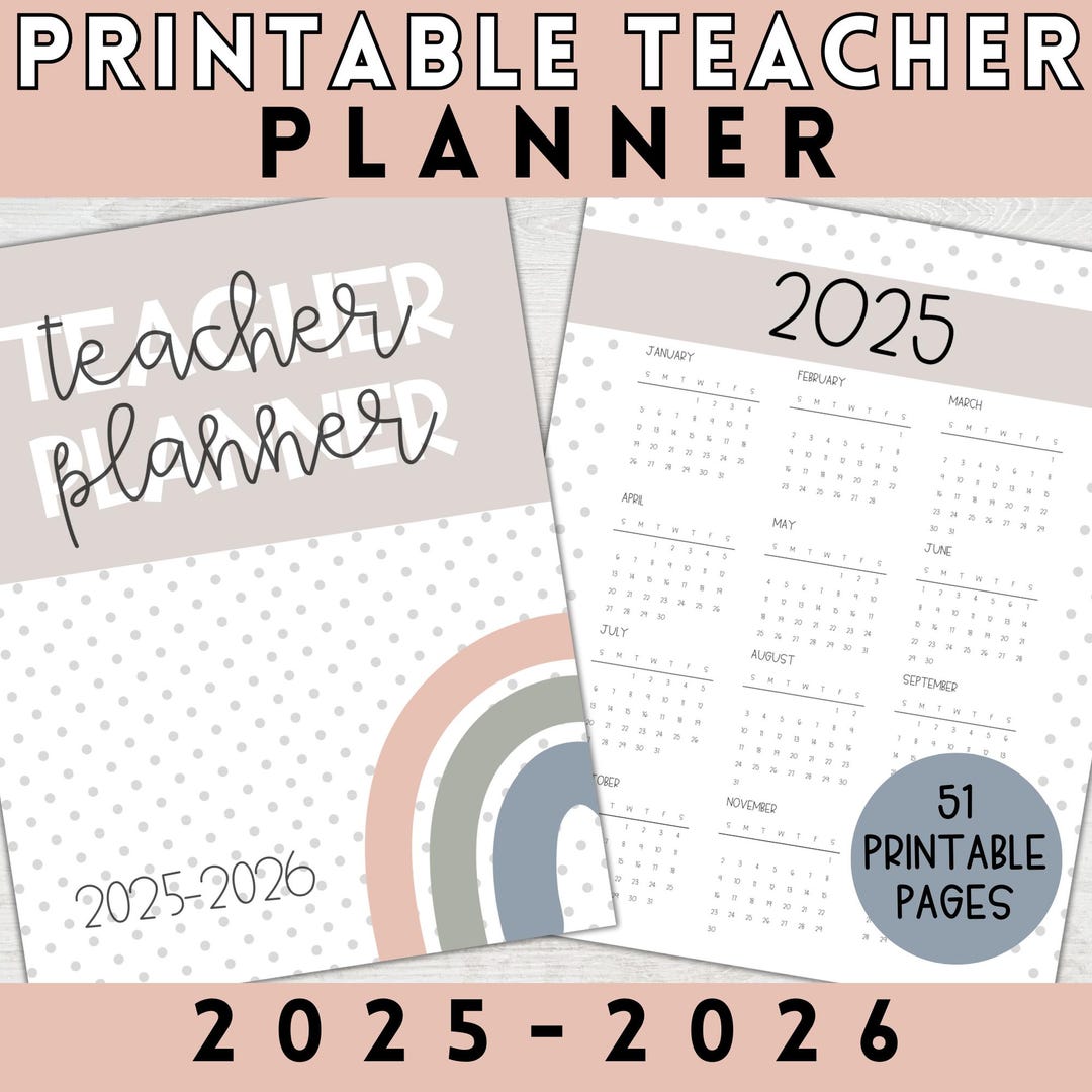Printable 2025-2026 Teacher Planner Boho Rainbow | Instant Download ...