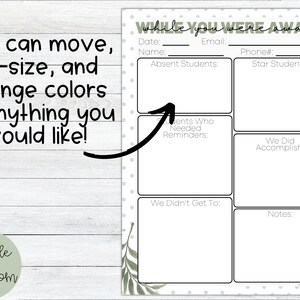 Editable Note From the Substitute Teacher | Modern Greenery Theme ...