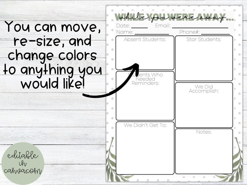 Editable Note From the Substitute Teacher Modern Greenery Theme ...