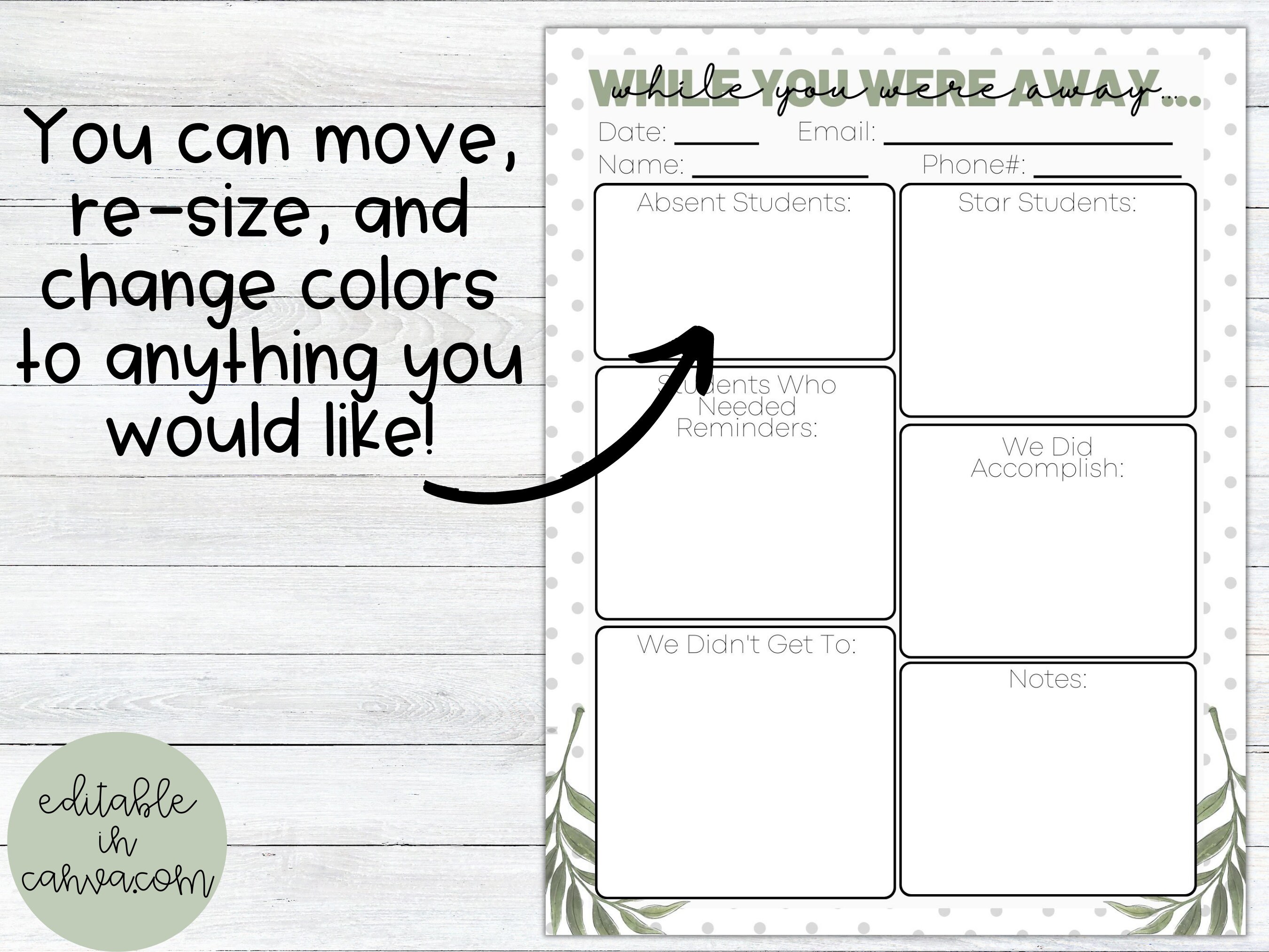 Editable Note From the Substitute Teacher Modern Greenery Theme ...