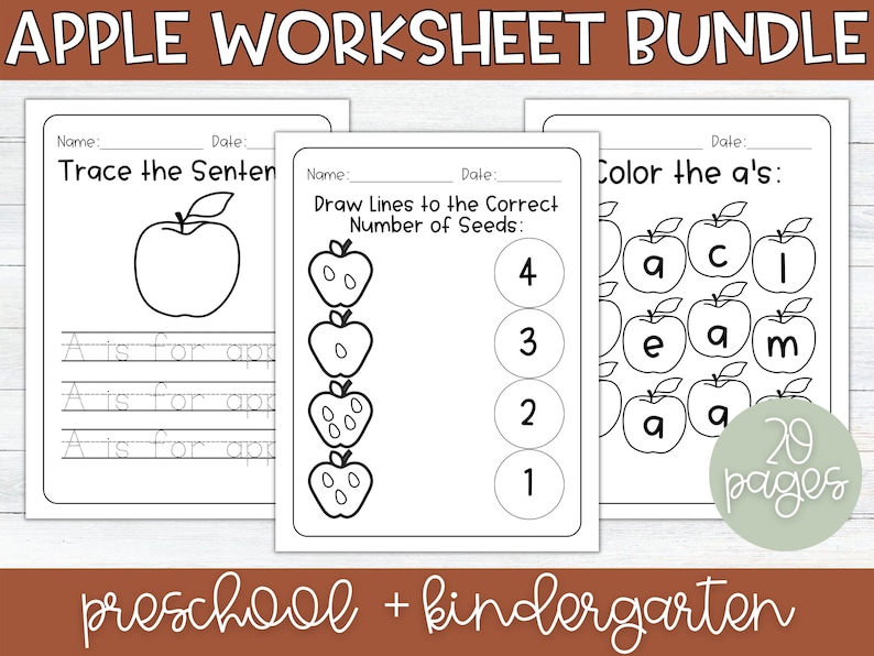 Apple Worksheets Homeschool Worksheet Bundle Preschool - Etsy