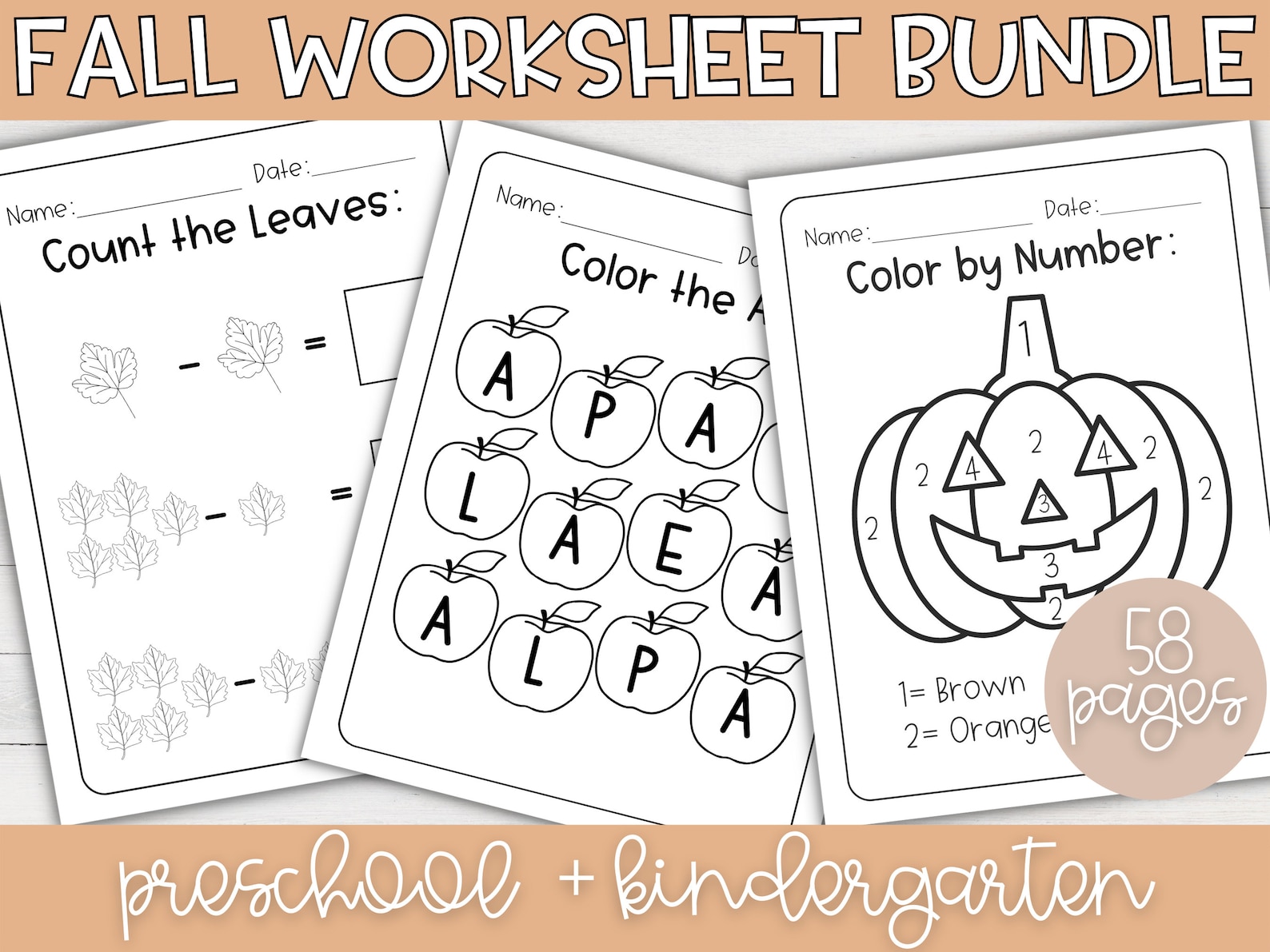 Fall Worksheet Bundle Preschool and Kindergarten Homeschool - Etsy
