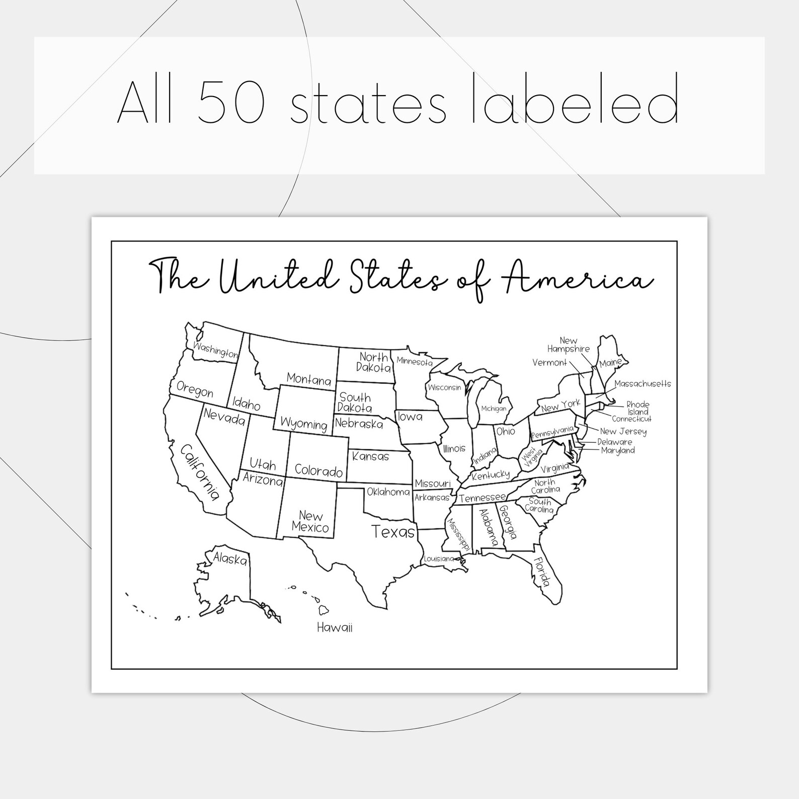 Labeled United States of America Map for Coloring, Printable USA Map ...