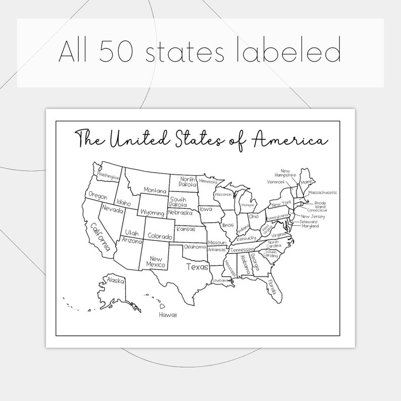 Labeled United States of America Map for Coloring, Printable USA Map ...
