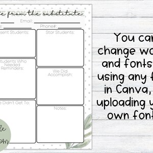 Editable Note From the Substitute Teacher | Modern Greenery Theme ...