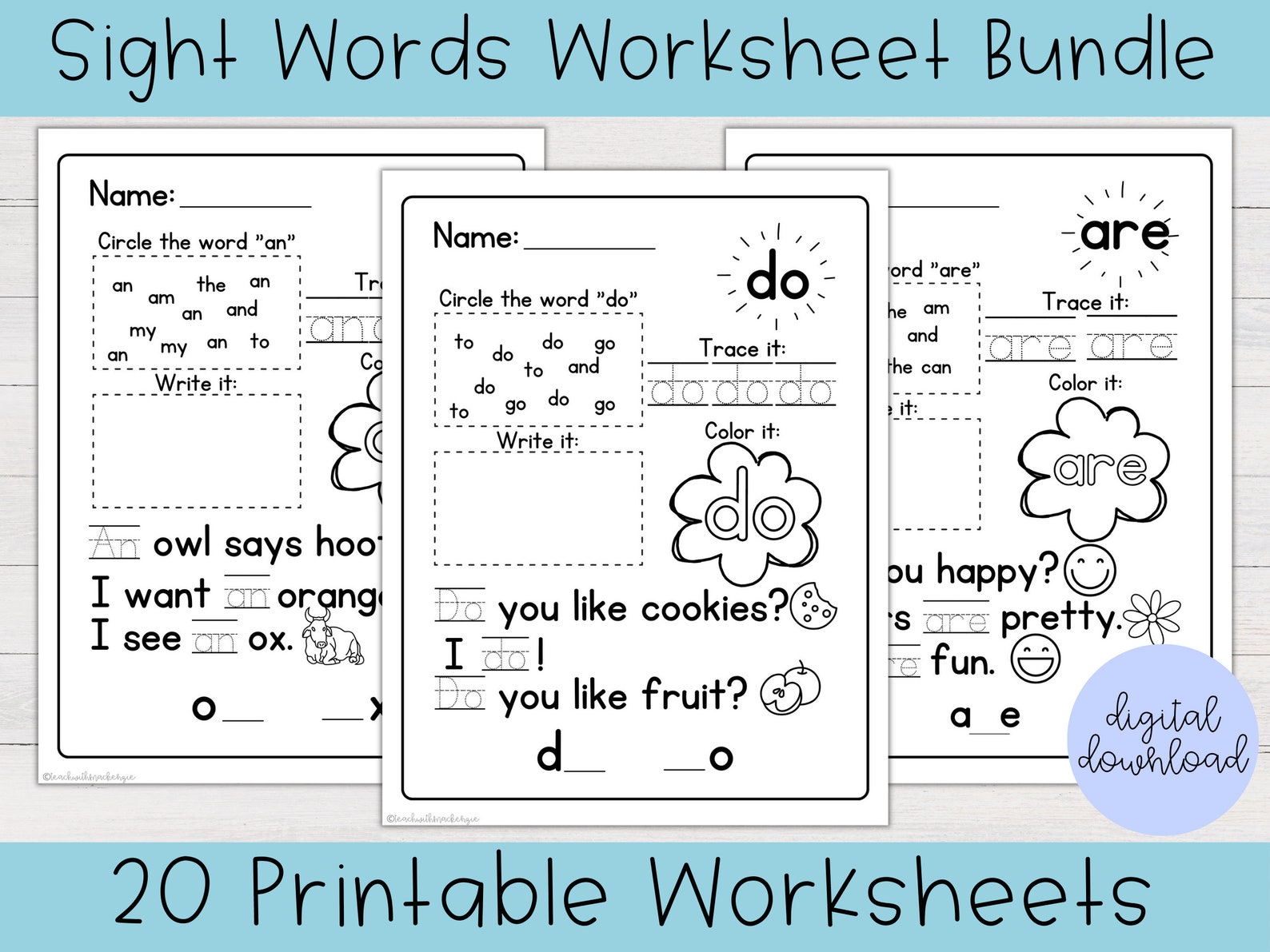 Sight Words Worksheets Bundle | Printable Sight Word Worksheets, Sight ...