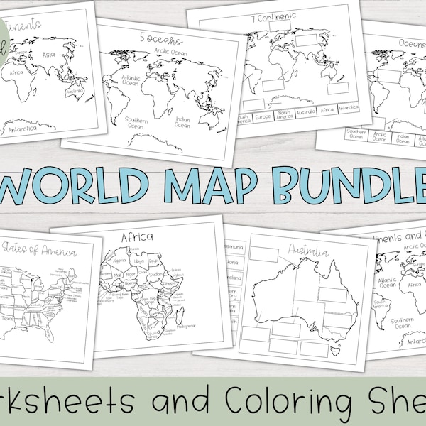 Continent Coloring Maps - Etsy