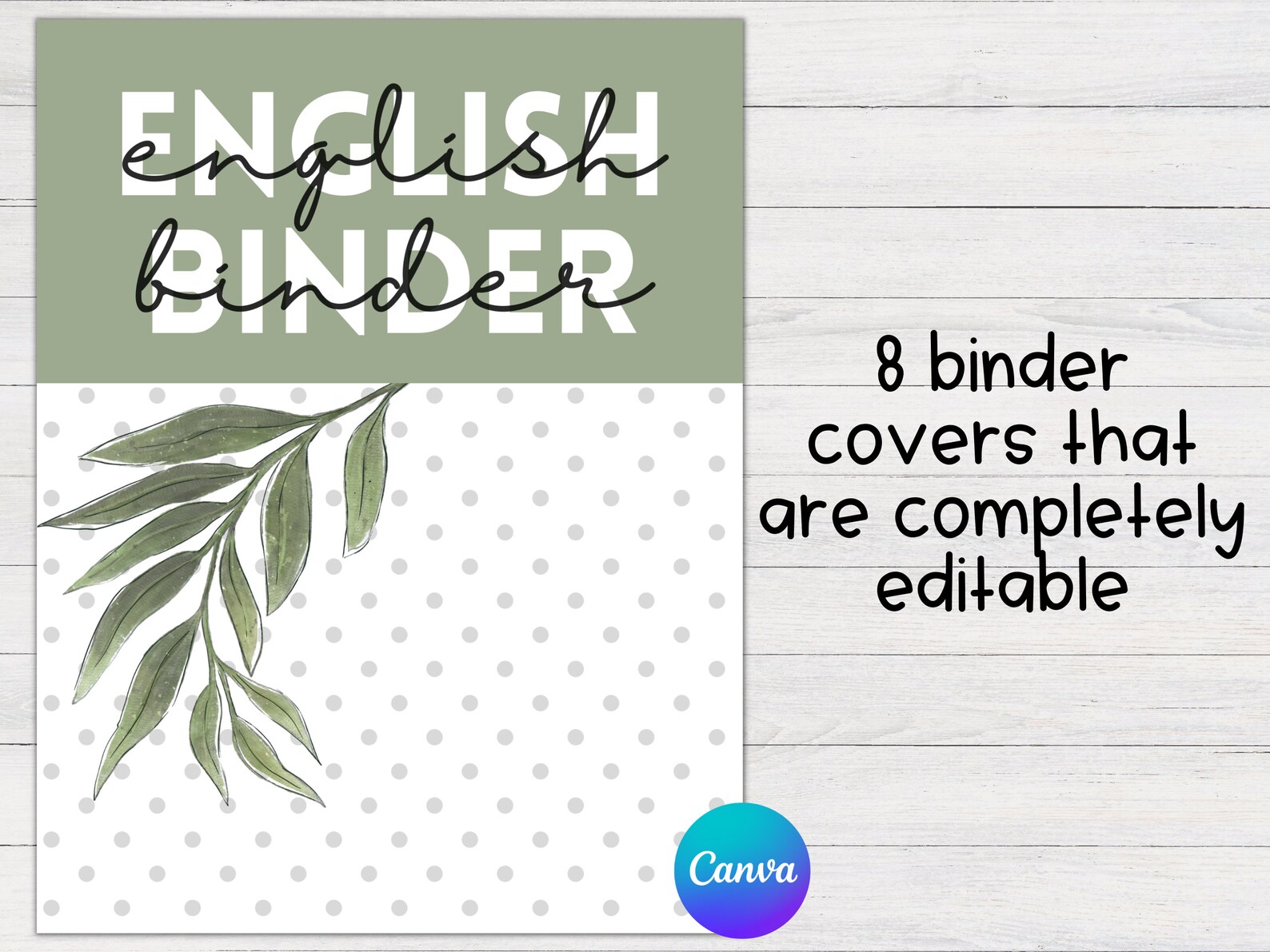 Binder Cover and Spines Editable Modern Greenery Binder - Etsy