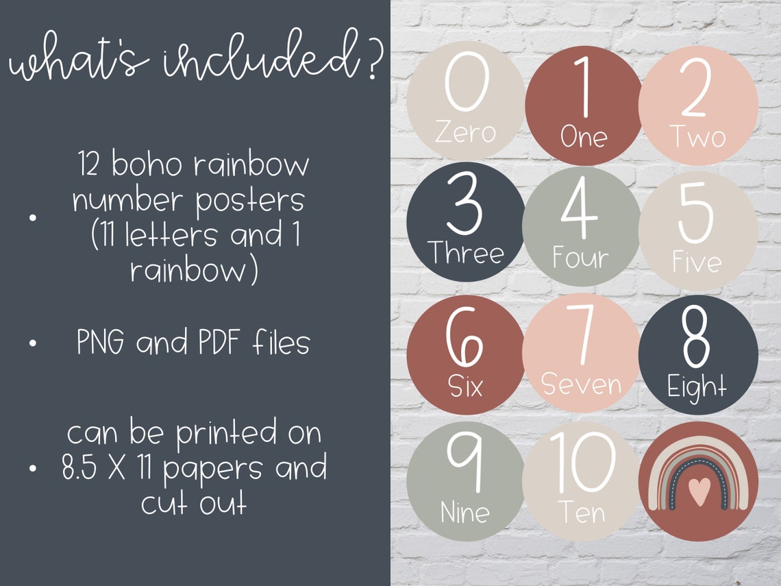 Boho Rainbow Number Posters Classroom Decor Classroom - Etsy