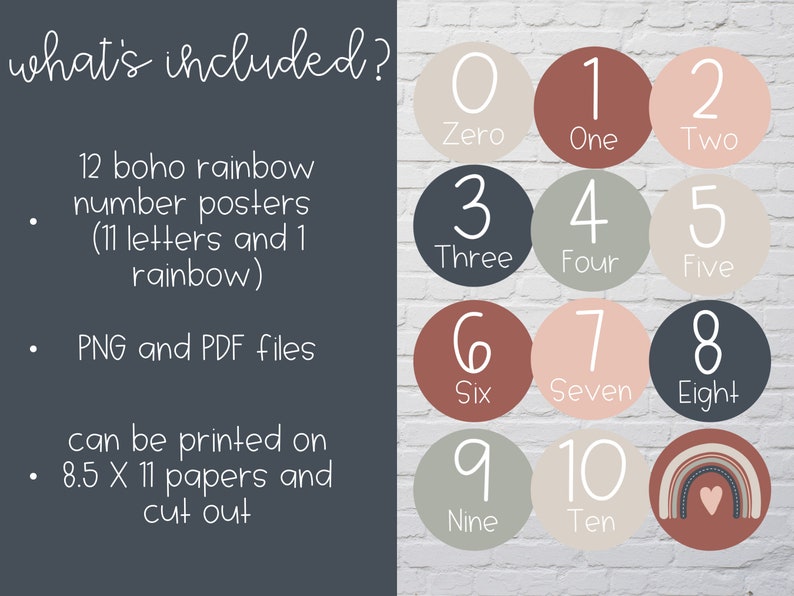 Boho Rainbow Number Posters Classroom Decor Classroom - Etsy