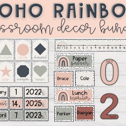 Boho Rainbow Classroom Decor Bundle - Etsy
