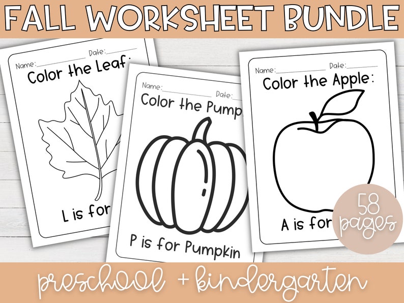 Fall Worksheet Bundle Preschool and Kindergarten Homeschool - Etsy