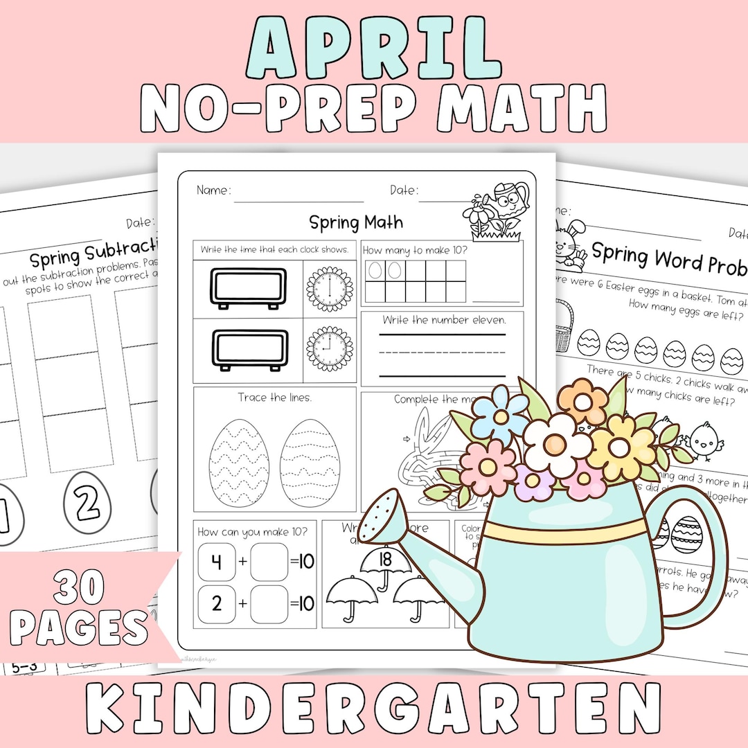 Kindergarten Math Worksheets April Printable, Easter Math Activities ...