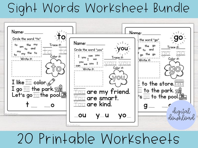 Sight Words Worksheets Bundle Printable Sight Word - Etsy