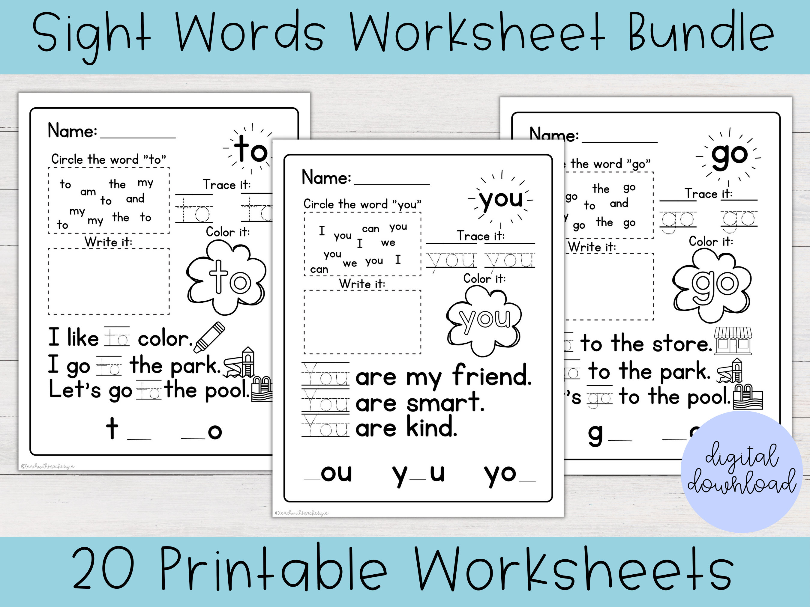 Sight Words Worksheets Bundle Printable Sight Word - Etsy