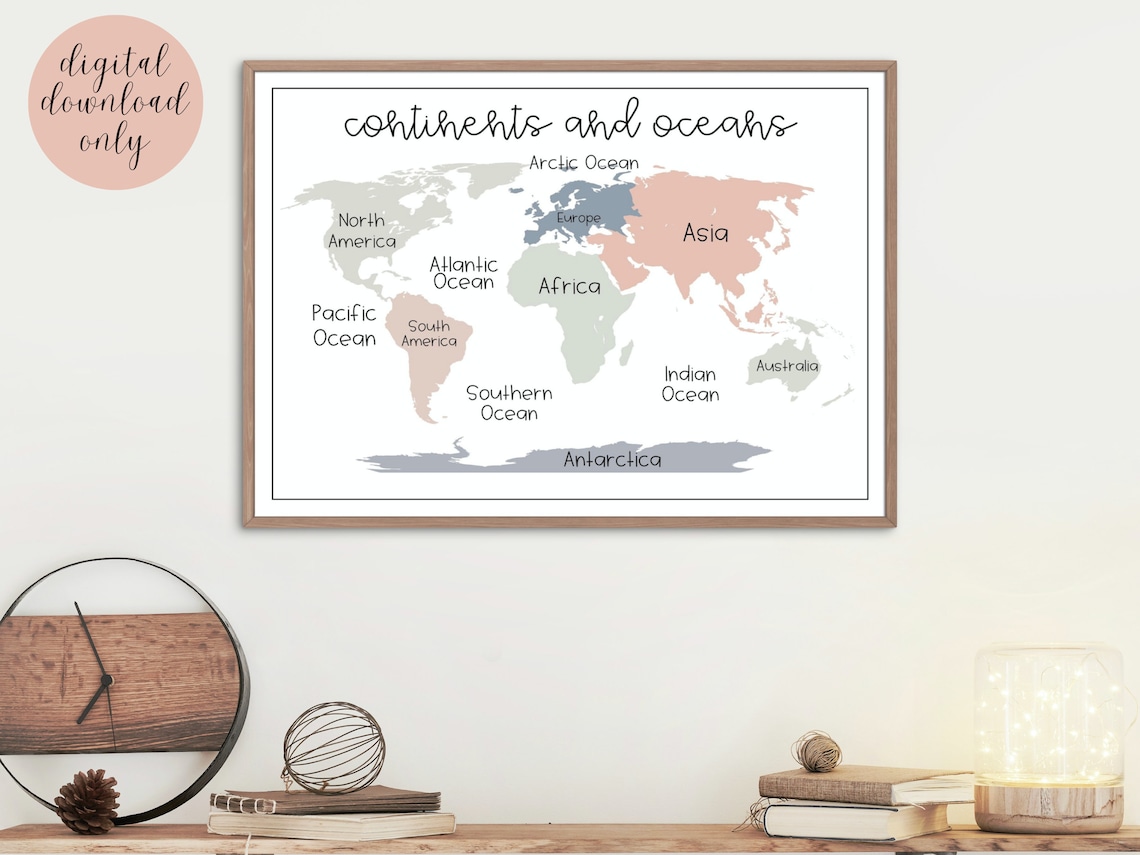 World Map Continents and Oceans Map Boho Rainbow - Etsy