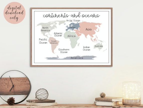 World Map Continents and Oceans Map Boho Rainbow - Etsy