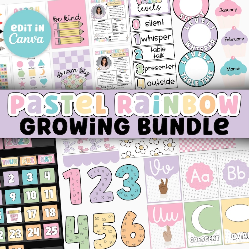 Pastel Rainbow Classroom Decor Growing Bundle | Classroom Theme ...