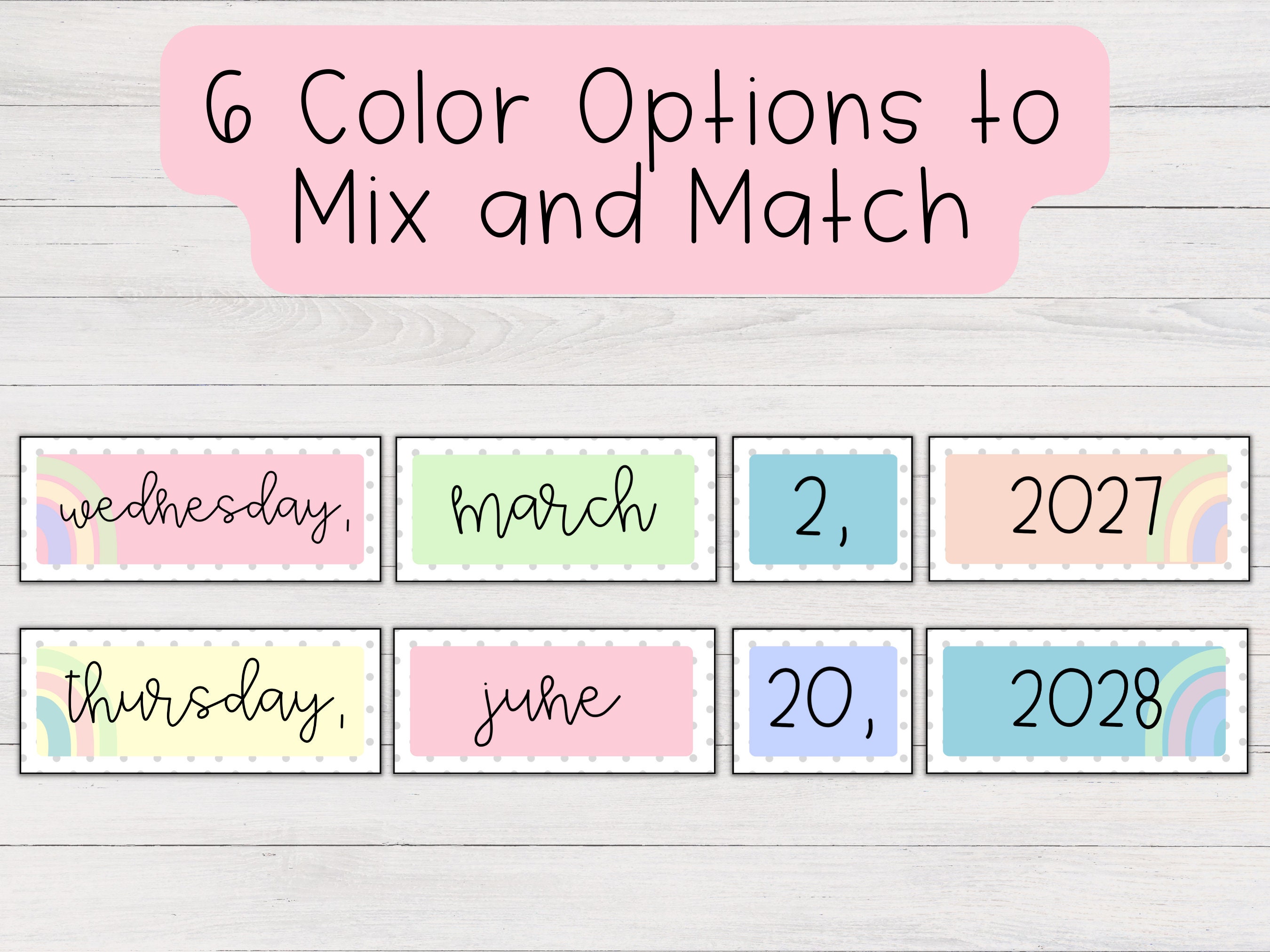 Pastel Rainbow Flip Calendar Cards Pocket Chart Cards, Classroom ...