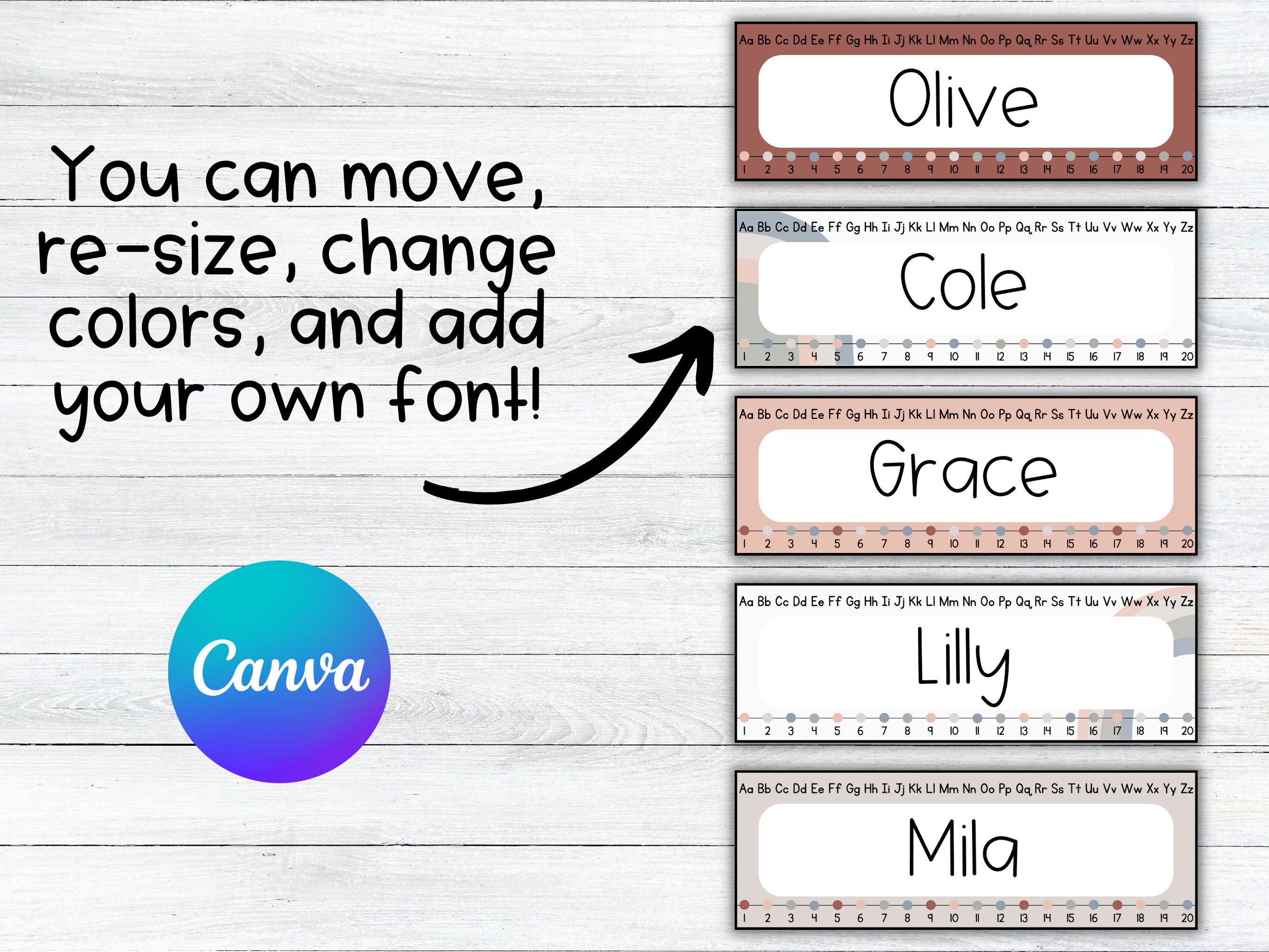 Boho Rainbow Desk Name Tags Editable Classroom Decor Back - Etsy