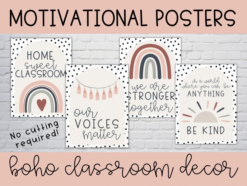 Boho Rainbow Motivational Posters Classroom Decor Classroom - Etsy
