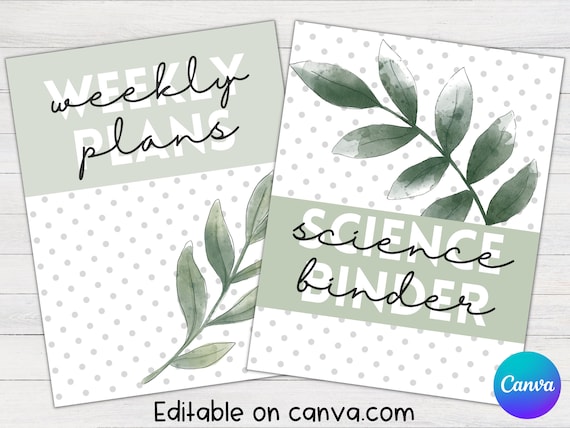 Binder Cover and Spines Editable Modern Greenery Binder - Etsy