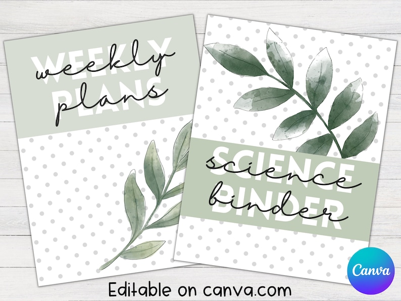 Binder Cover and Spines Editable Modern Greenery Binder - Etsy