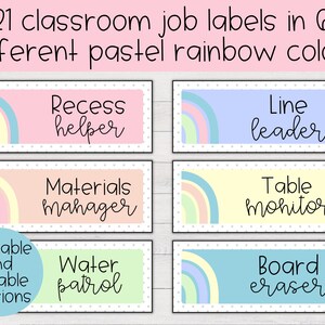 Pastel Rainbow Classroom Jobs | Classroom Job Labels, Editable ...