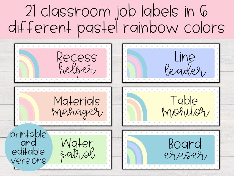 Pastel Rainbow Classroom Jobs Classroom Job Labels Editable - Etsy