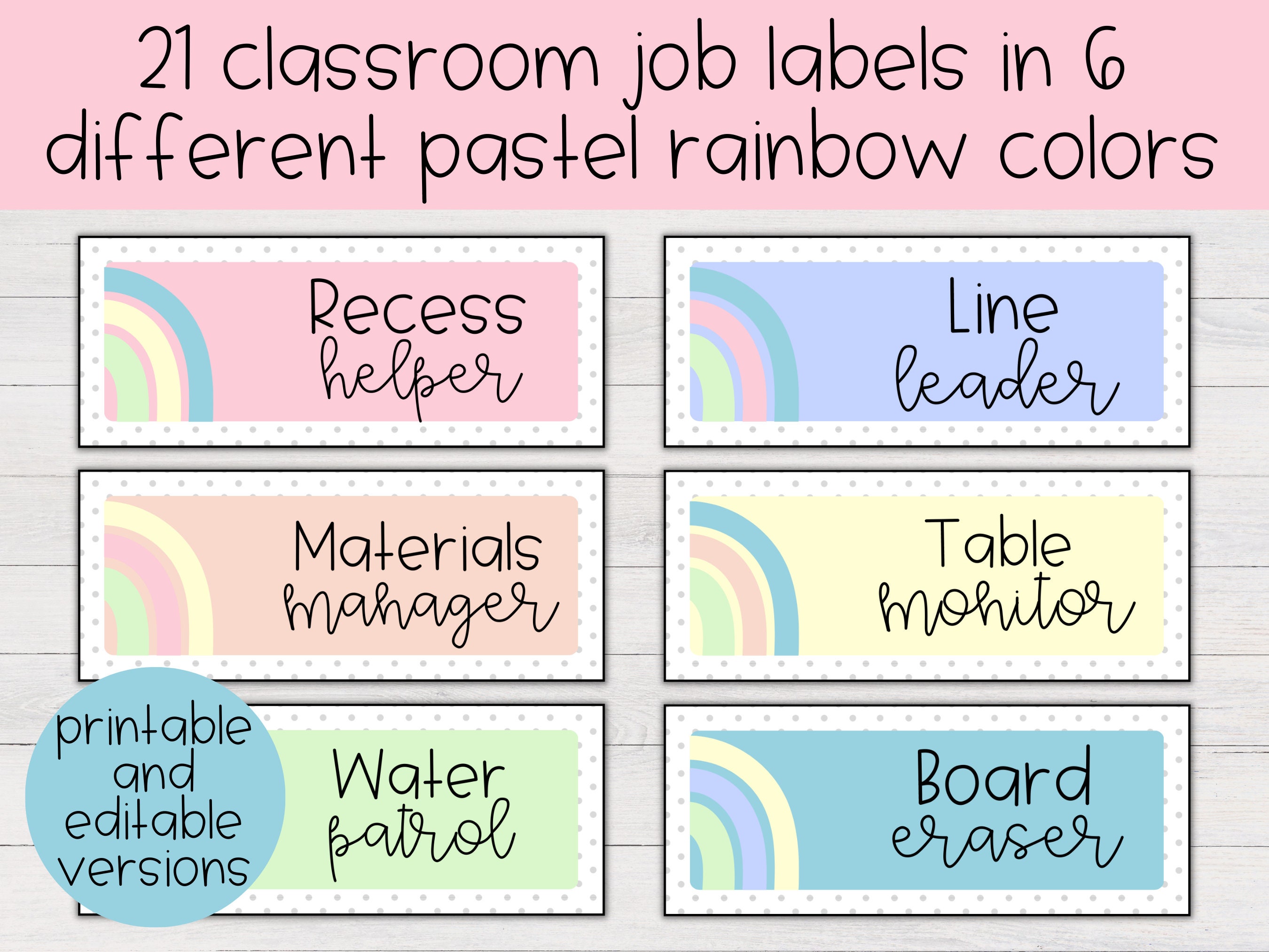 Pastel Rainbow Classroom Jobs Classroom Job Labels, Editable Classroom ...