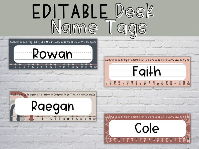 Boho Rainbow Editable Desk Name Tags Classroom Labels for - Etsy