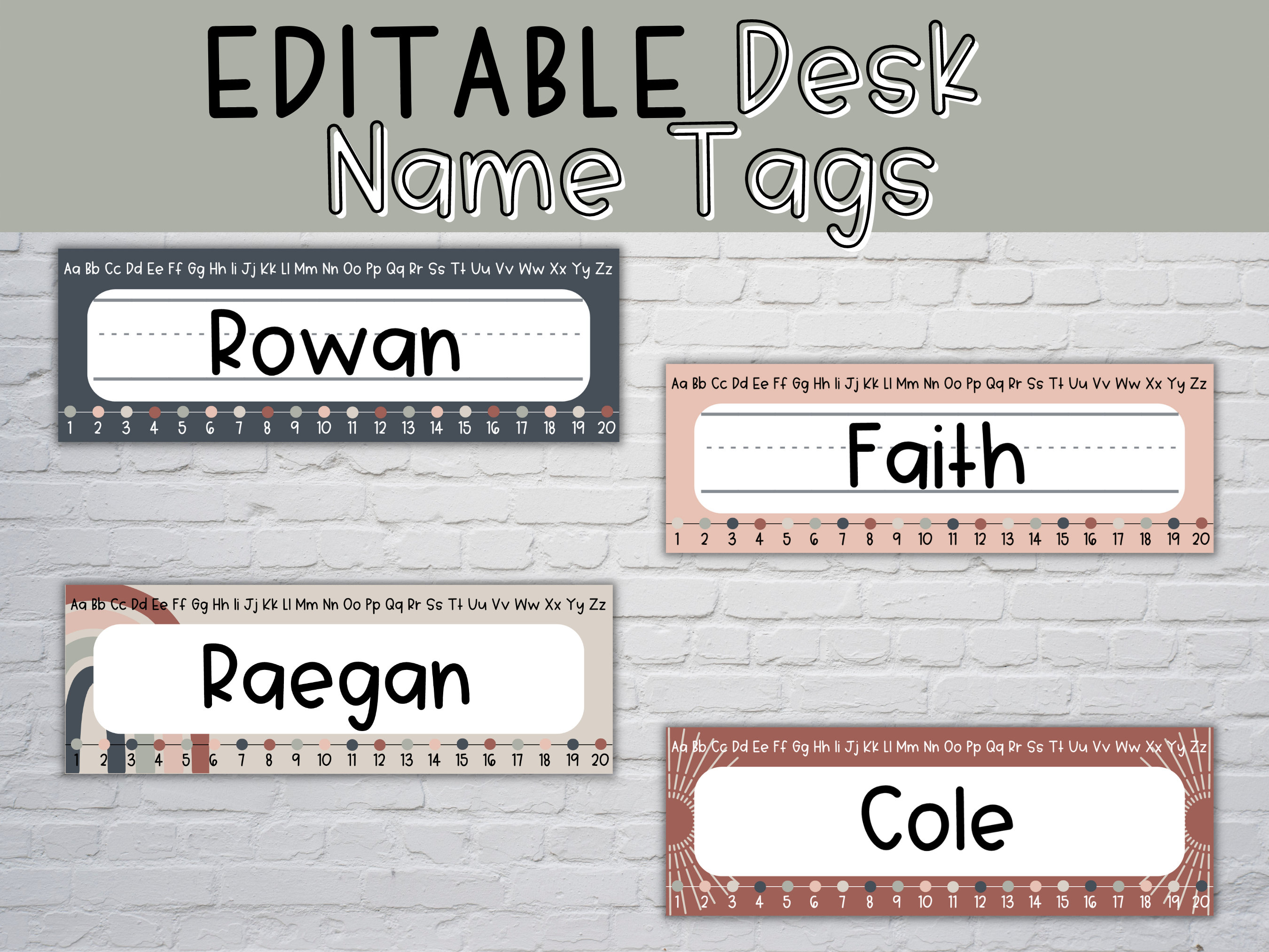 Boho Rainbow Editable Desk Name Tags Classroom Labels for - Etsy