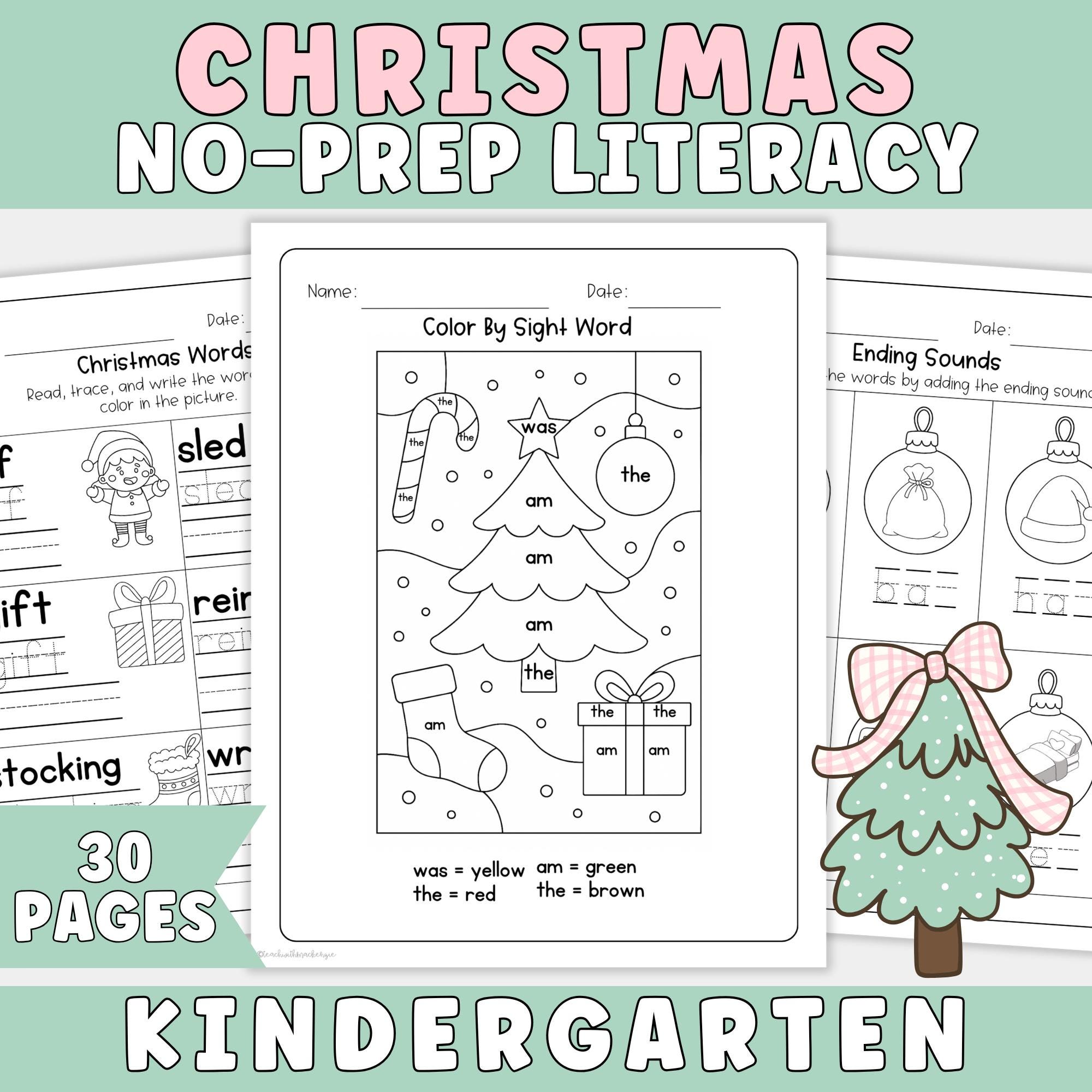 No-prep Christmas Literacy Worksheets for Kindergarten | Printable ...