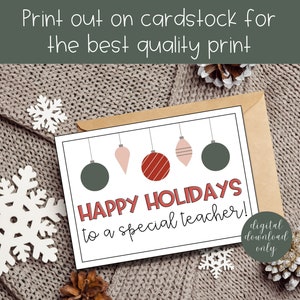 Printable Christmas Cards for Teacher | Teacher Gift, Printable Holiday ...
