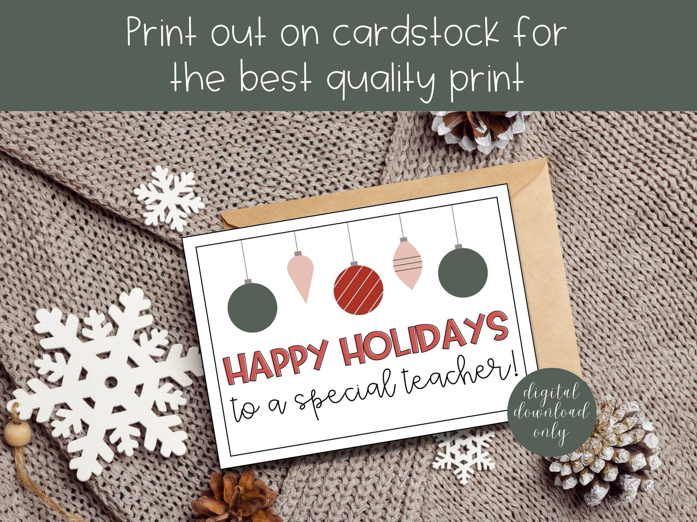 Printable Christmas Cards for Teacher Teacher Gift, Printable Holiday ...