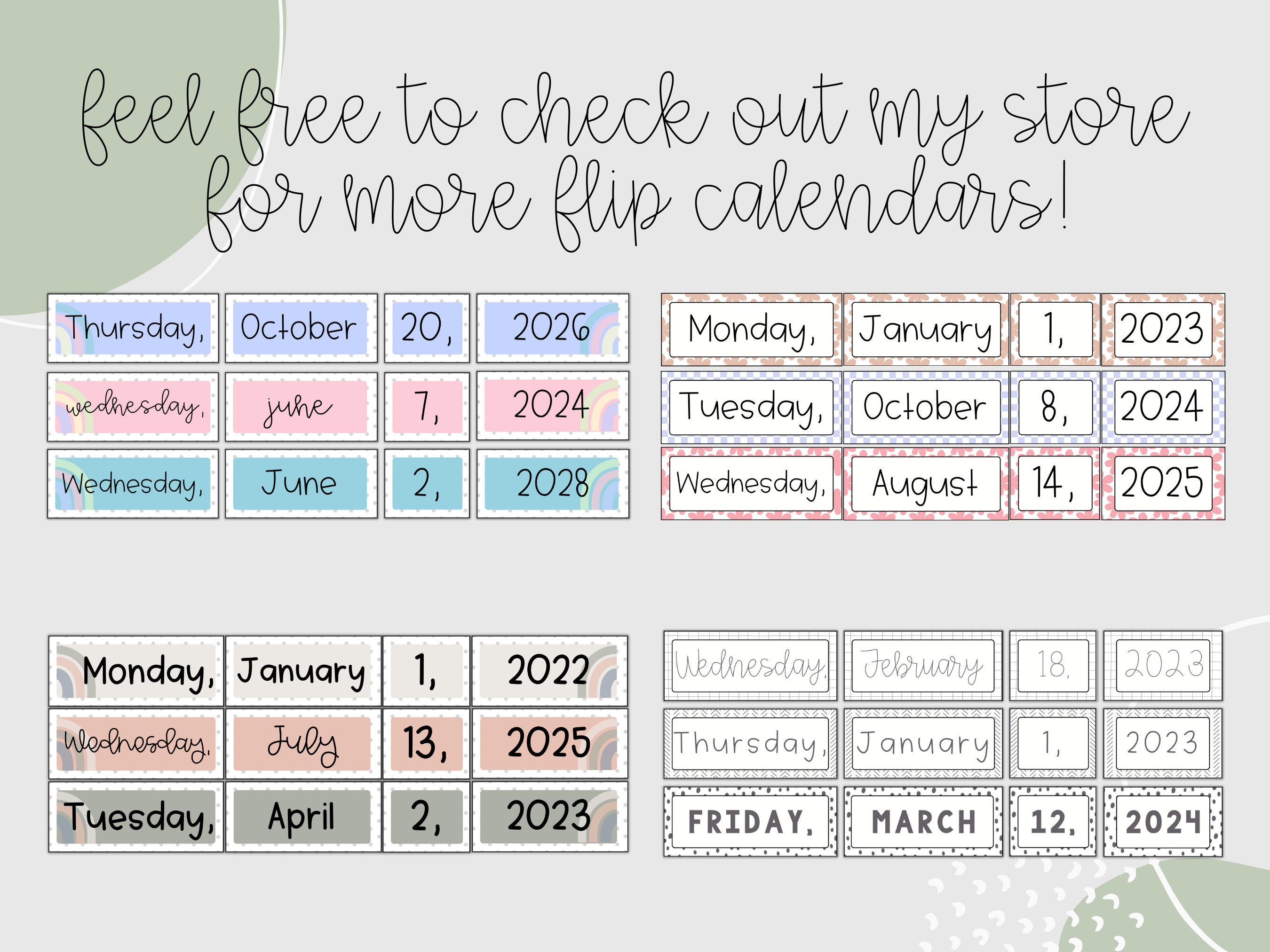 Modern Greenery Flip Calendar | Classroom Decor, Spotty, Eucalyptus ...