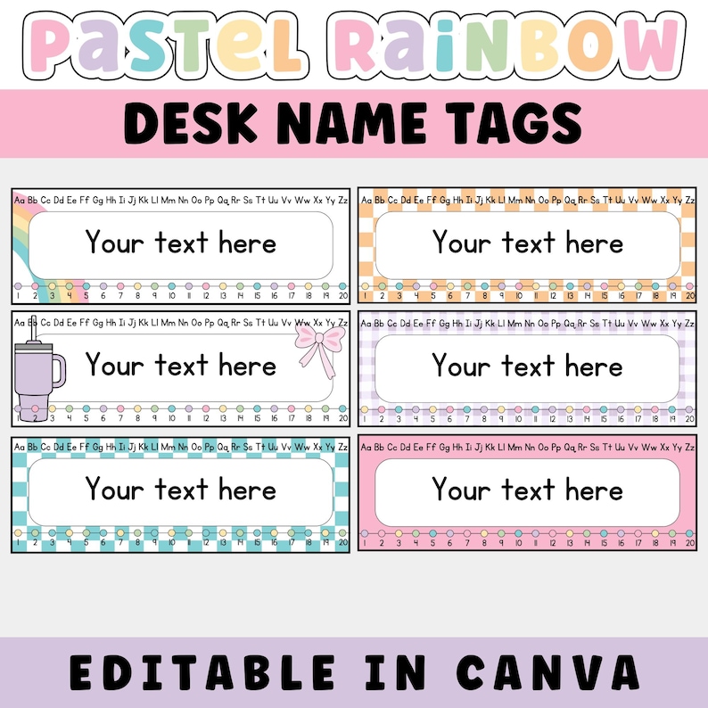 Editable Desk Name Tags for Pastel Rainbow Classroom Decor, Printable ...