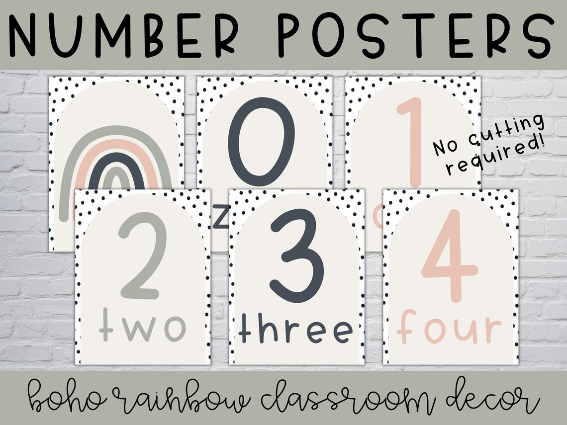 Boho Rainbow Number Posters Classroom Decor Classroom - Etsy
