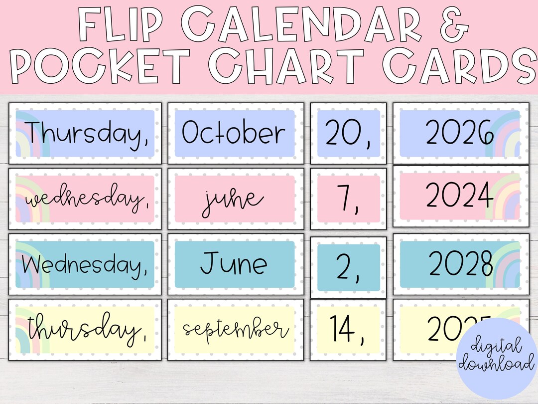 Pastel Rainbow Flip Calendar Cards | Pocket Chart Cards, Classroom ...